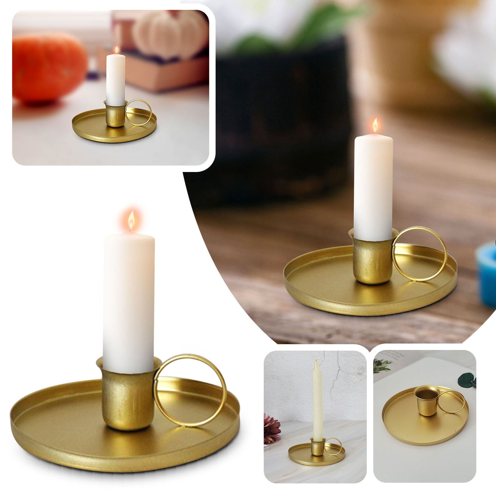 HWHCGZ 1 Pack Candlestick Holder Taper Metal Teacup Line Wrought ...