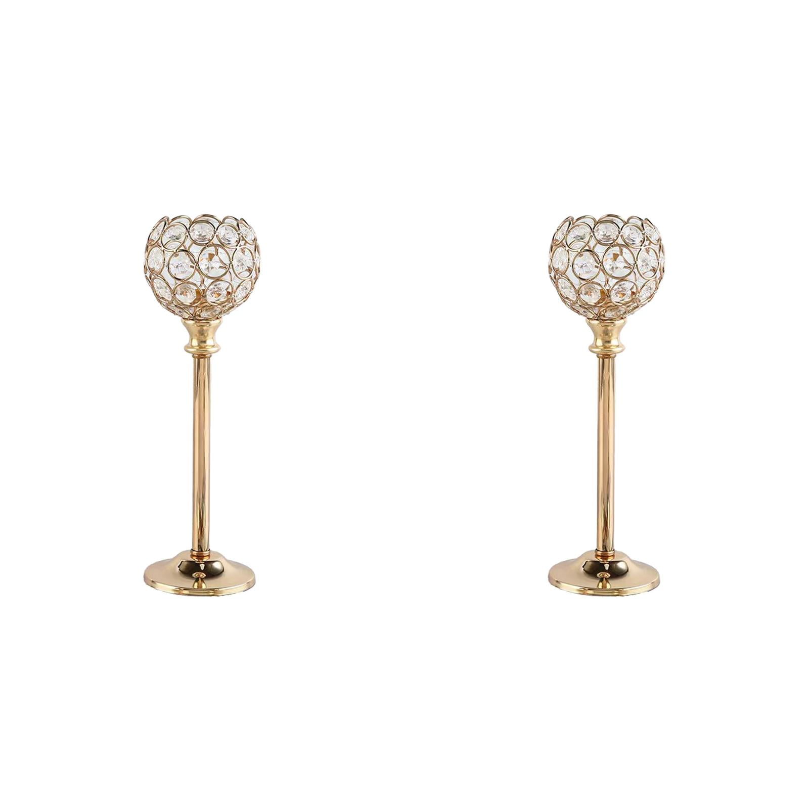 HWHCGZ 2Pcs Gold Crystal Bowl Candlestick Holders Metal Tealight ...