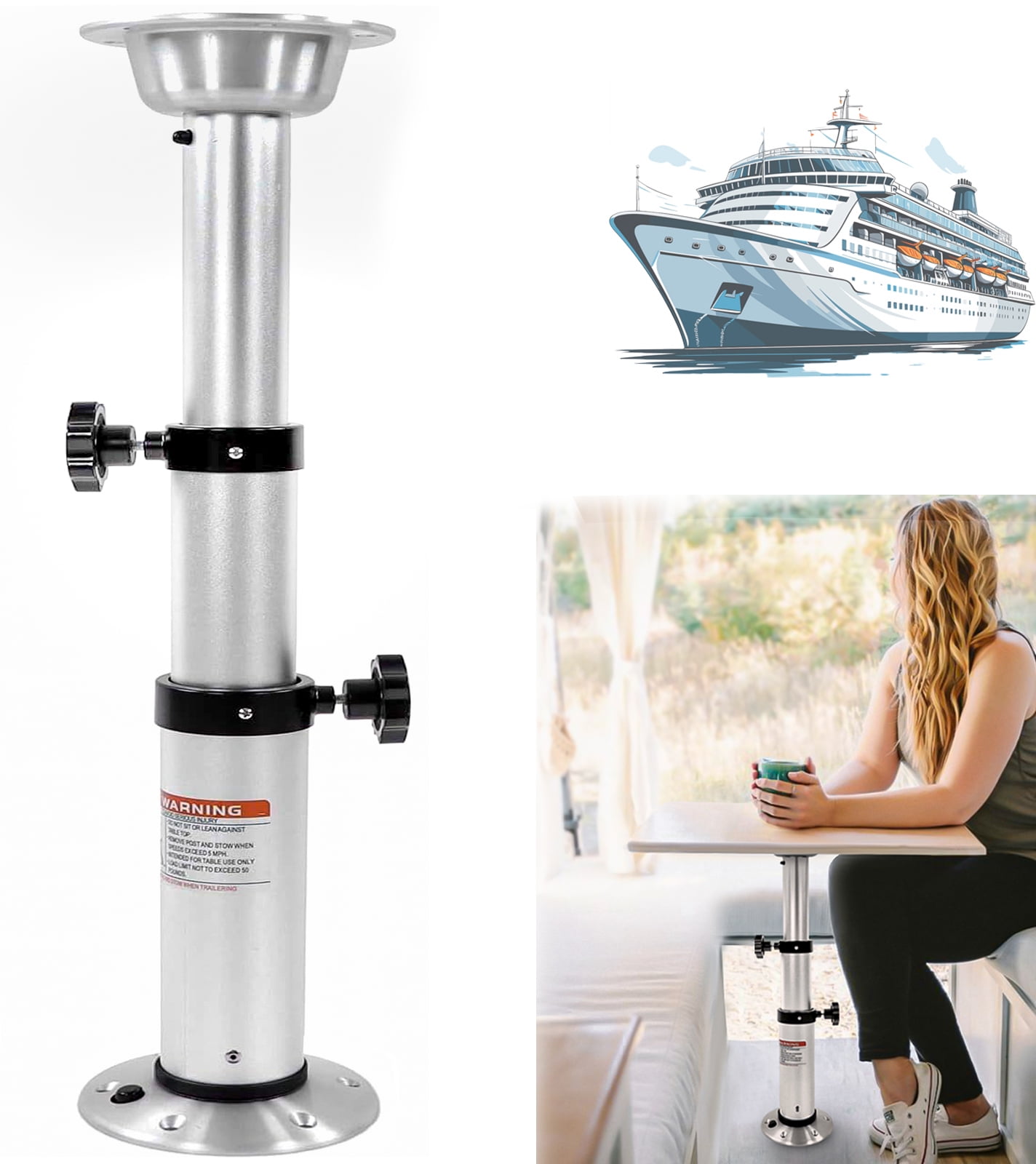 HWHongRV Adjustable RV Boat Table Pedestal, Detachable Aluminum RV ...