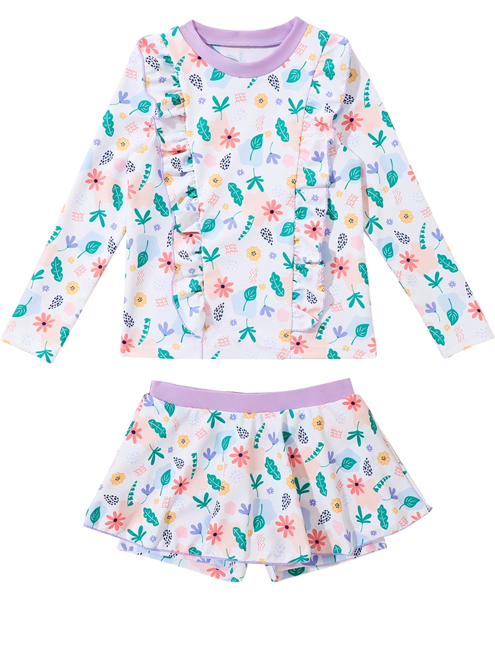 HWJAD 2-Piece Rash Guard Sets for Toddler Kids Little Girls Long Sleeve ...