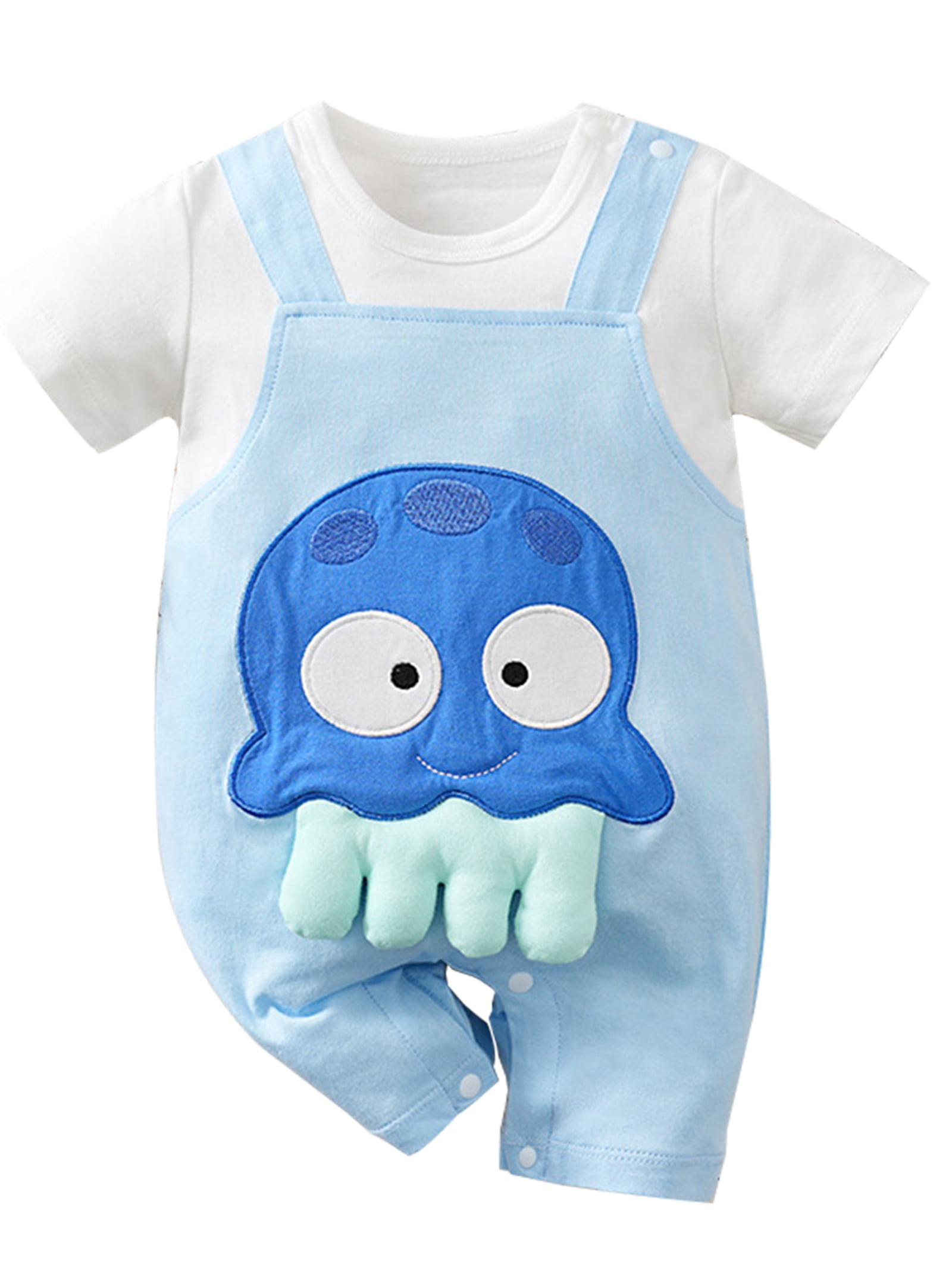 HWJAD Baby Boys Girls Rompers Short Sleeve Cotton Toddler Octopus ...