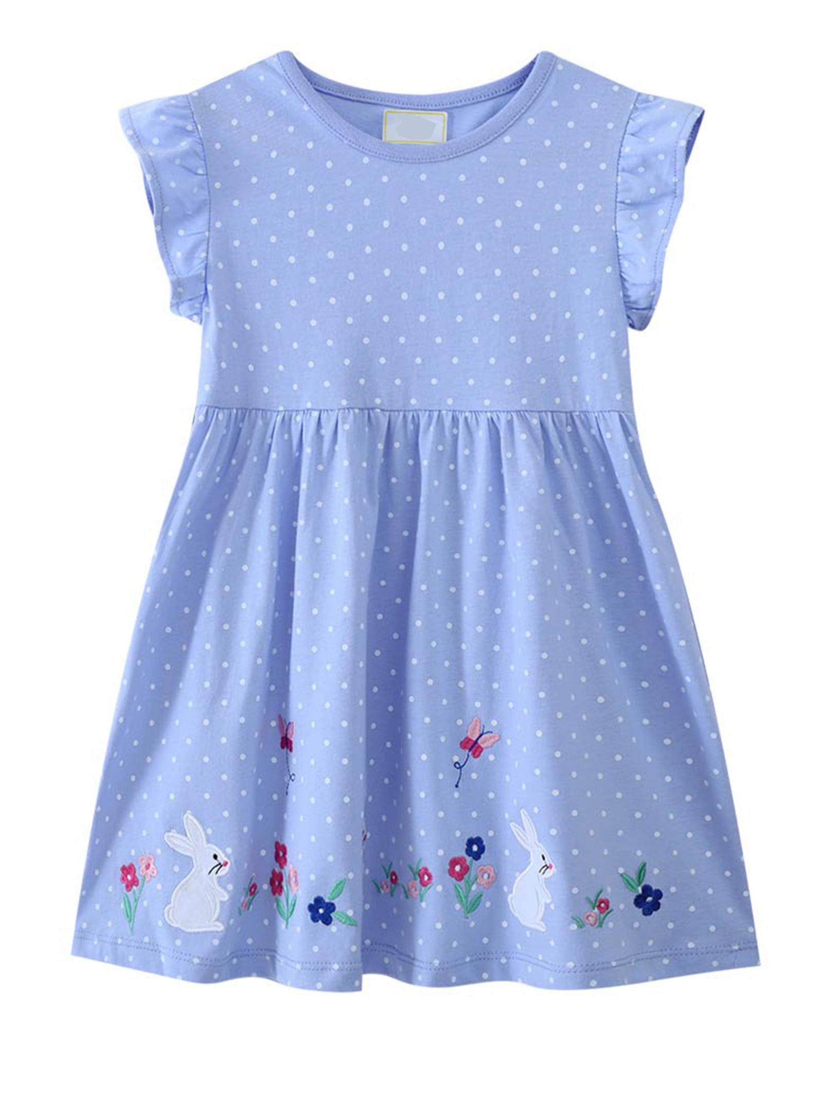 HWJAD Baby Girls Flutter Sleeve Princess Polk Dot Printed Dress ...