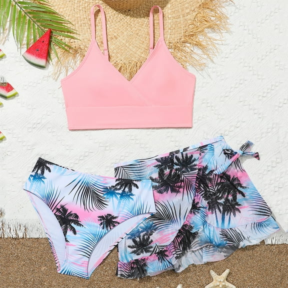 Girls 3 Piece Swimsuit Set Bikini Beach Pink Bathing Suit Girls with ...
