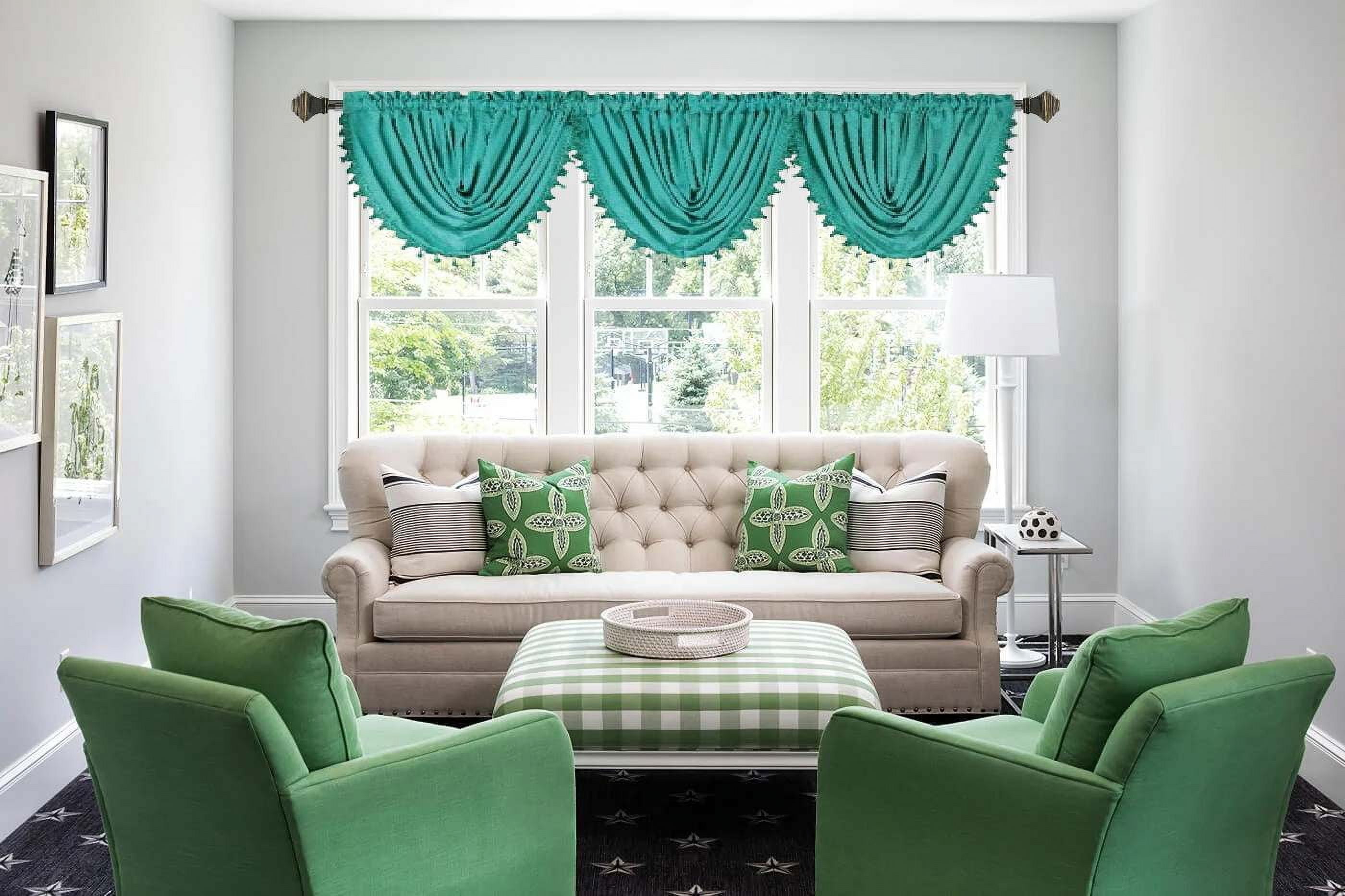 HWO Set of 3 Valances Aqua Waterfall Rod Pocket Window with Decorative ...
