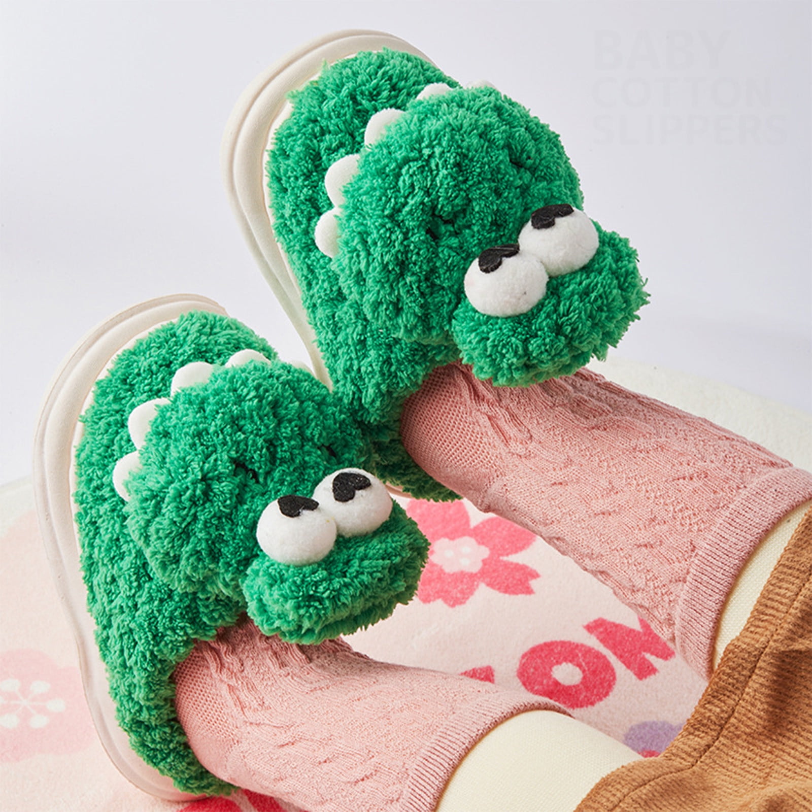 HWRETIE Coral Fleece Dinosaur Slippers - 3-10 Years Children Coral ...