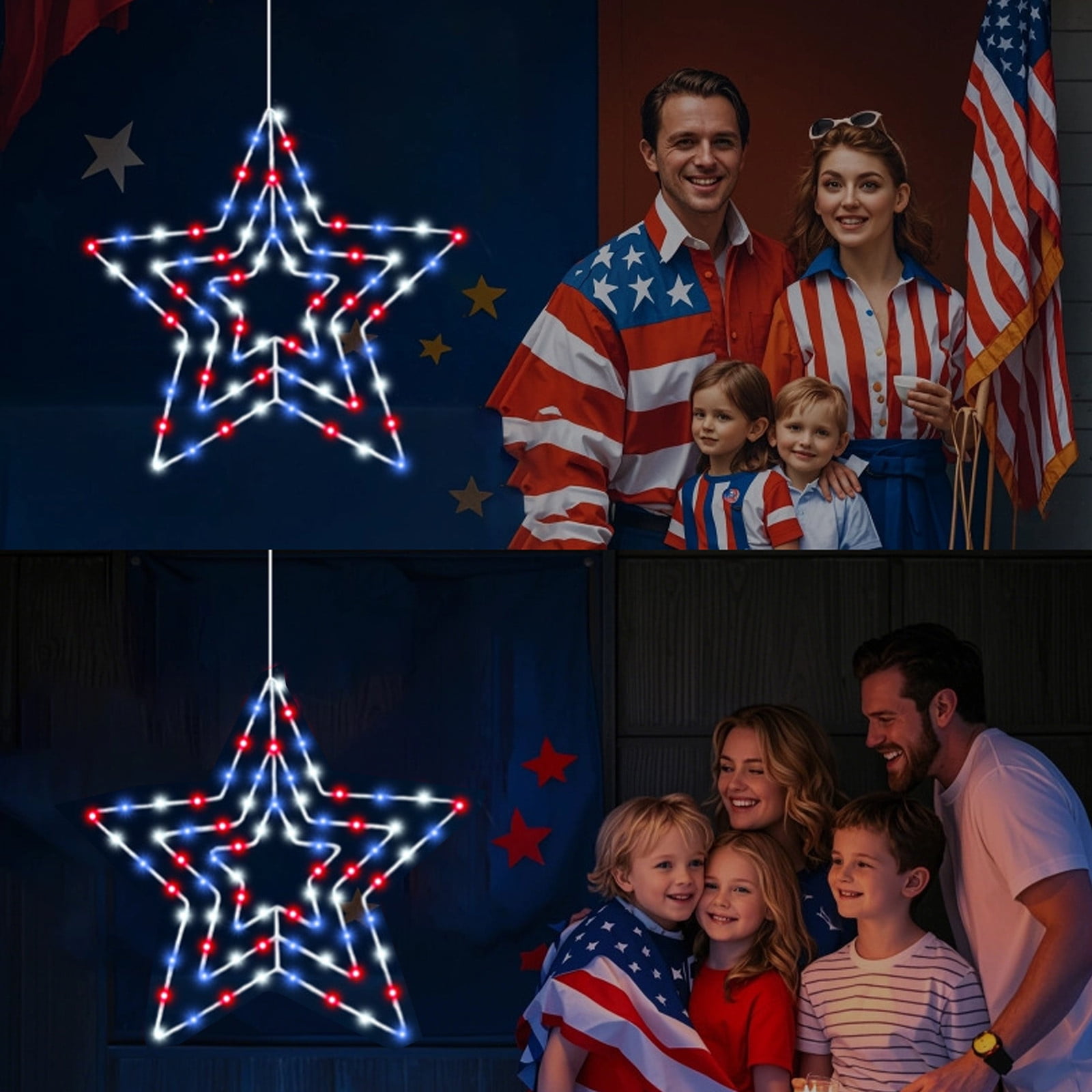 HWRETIE 3-Tier LED Star Window Decorations with Red White Blue Lights ...