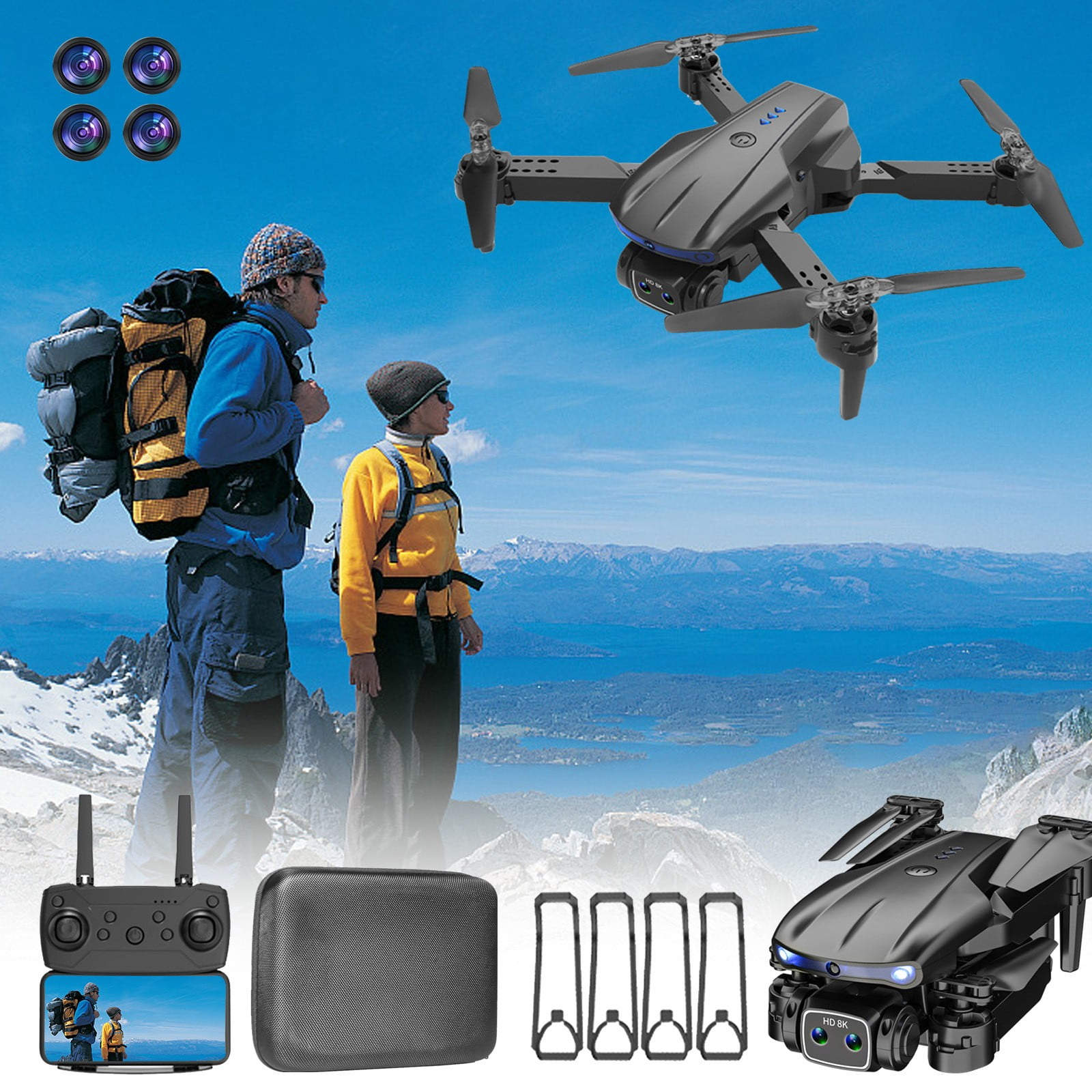 HWRETIE 360° Obstacle-Sensing Foldable Drone - Foldable FPV Drone With ...