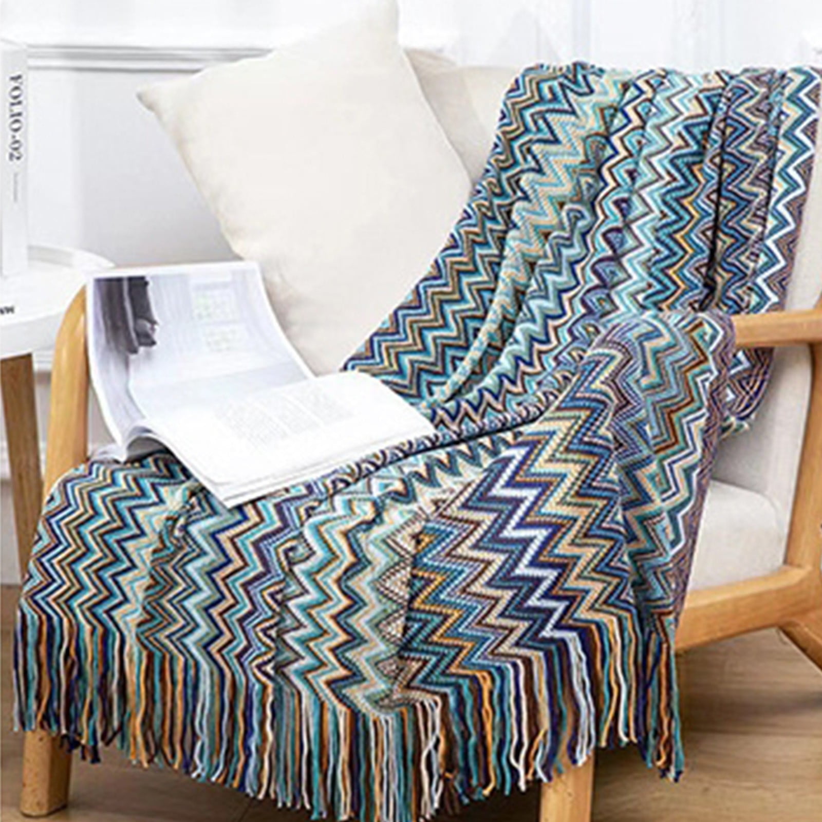 HWRETIE Bohemian Knit Sofa Throw Blanket – Decorative Crochet Jacquard ...