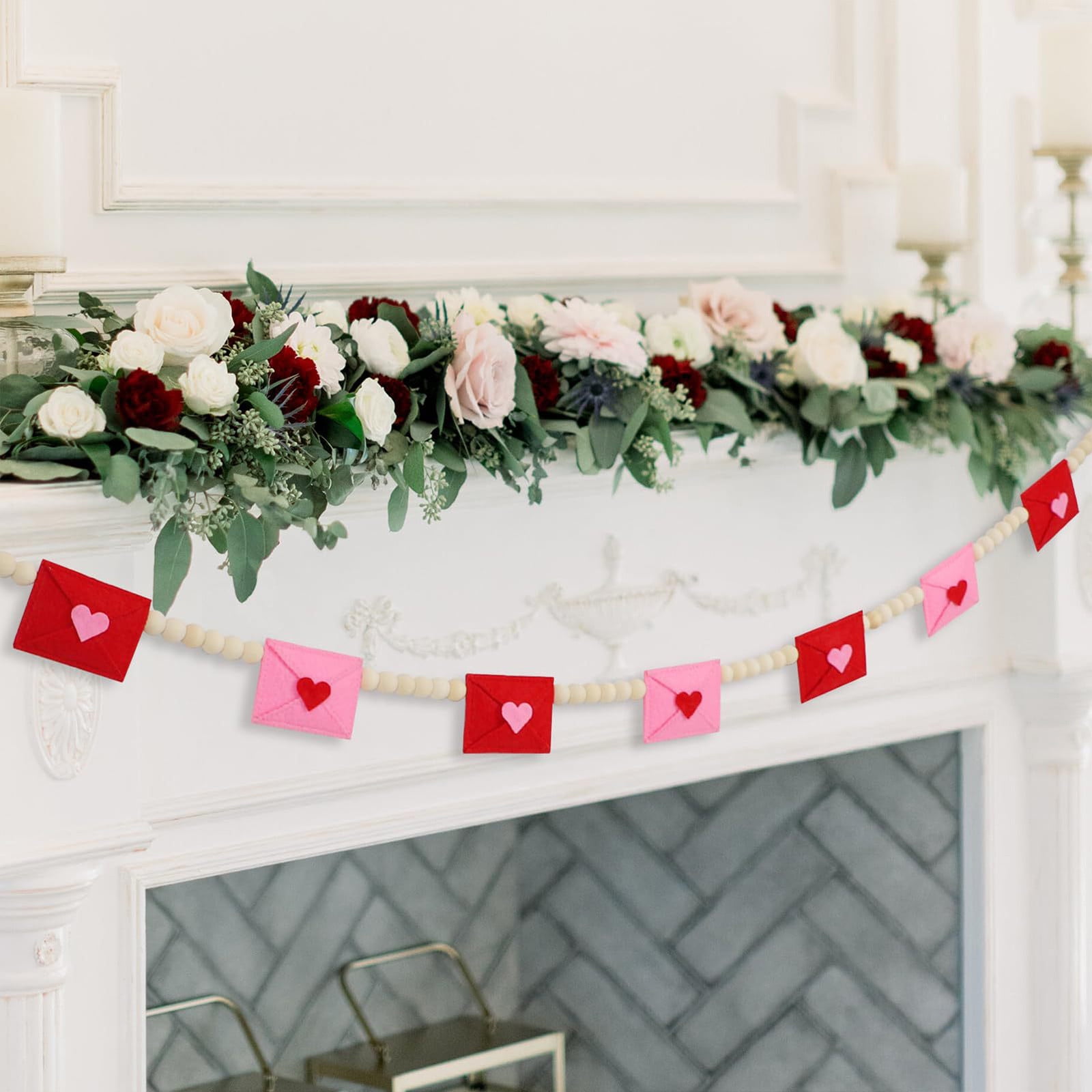 HWRETIE Felt Heart Envelopes and Wooden Banner Set,Valentines Day ...