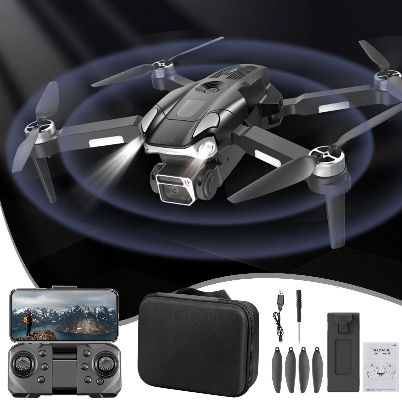 HWRETIE GPS Brushless Foldable Drone with 4K Dual Cameras, Obstacle ...