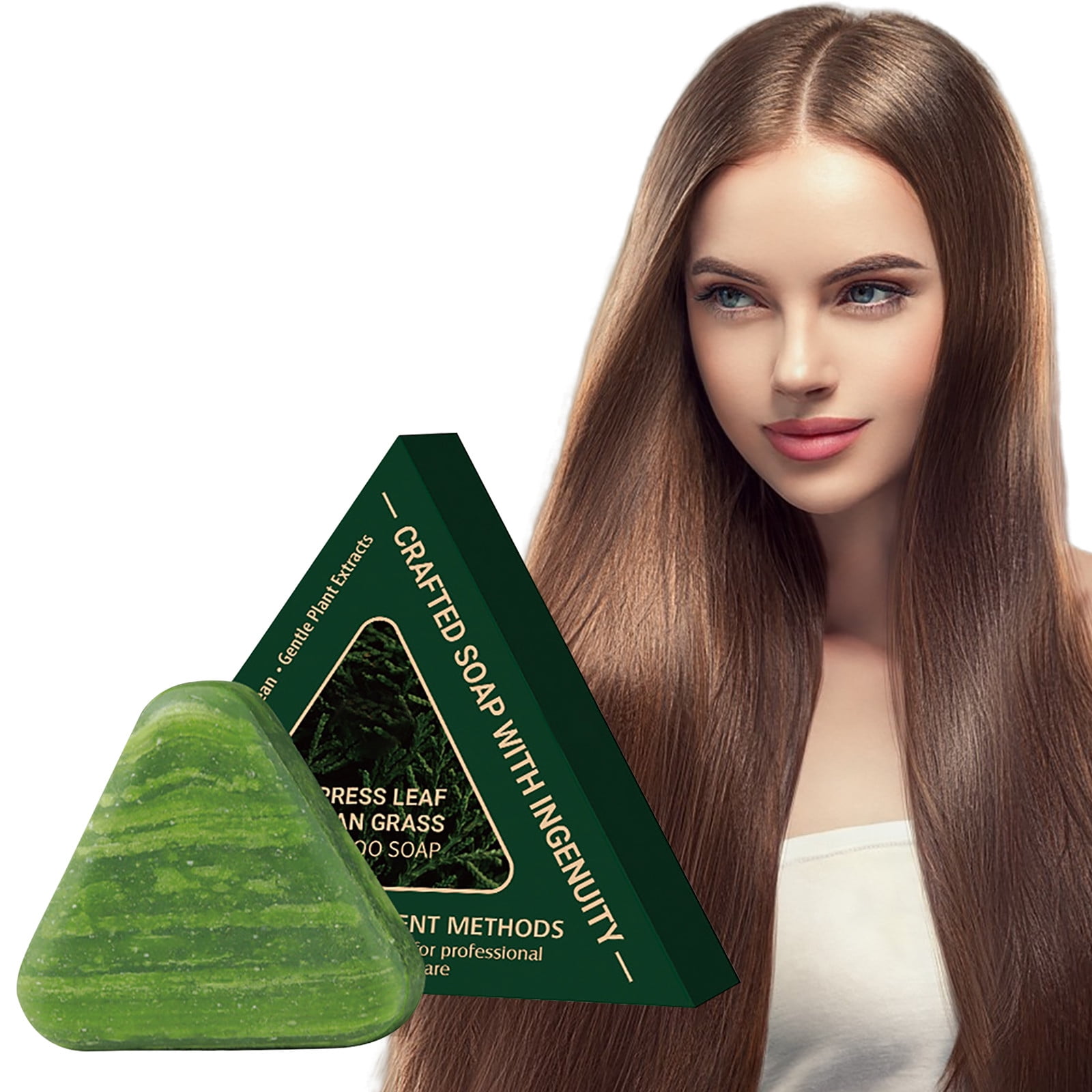 HWRETIE Green Soap Natural Usman Grass Shampoo Bar,Glutinous Rice Water ...