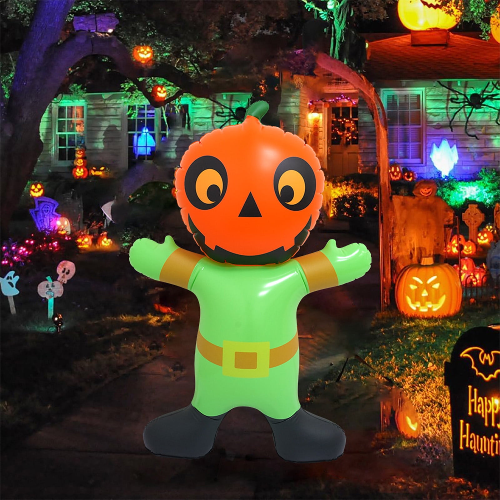 HWRETIE Halloween Inflatable Pumpkin Stand Prop,PVC Devil Pumpkin Head ...