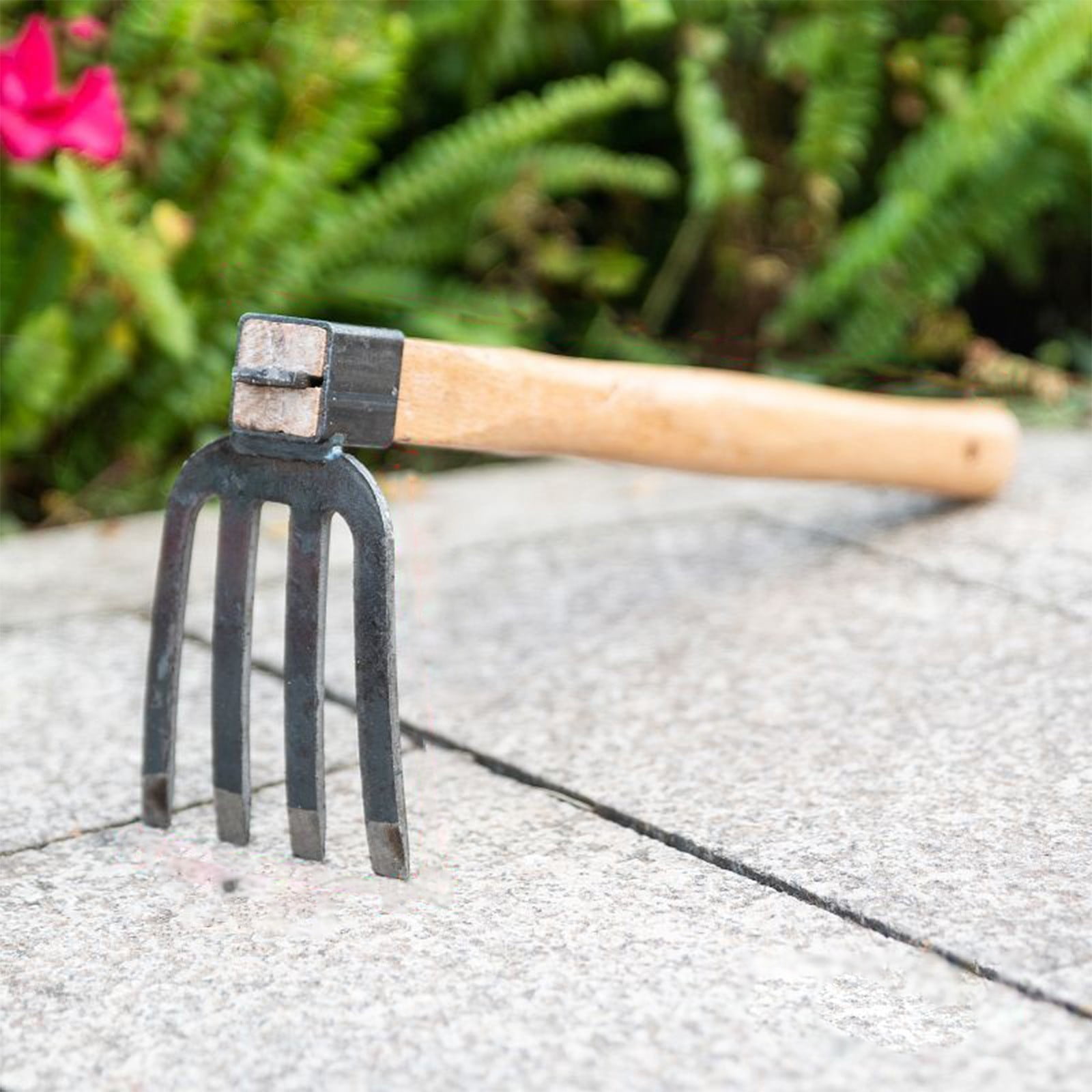 HWRETIE Household Gardening Weeding Tool,Wide Head 4-Tooth Hoe with ...