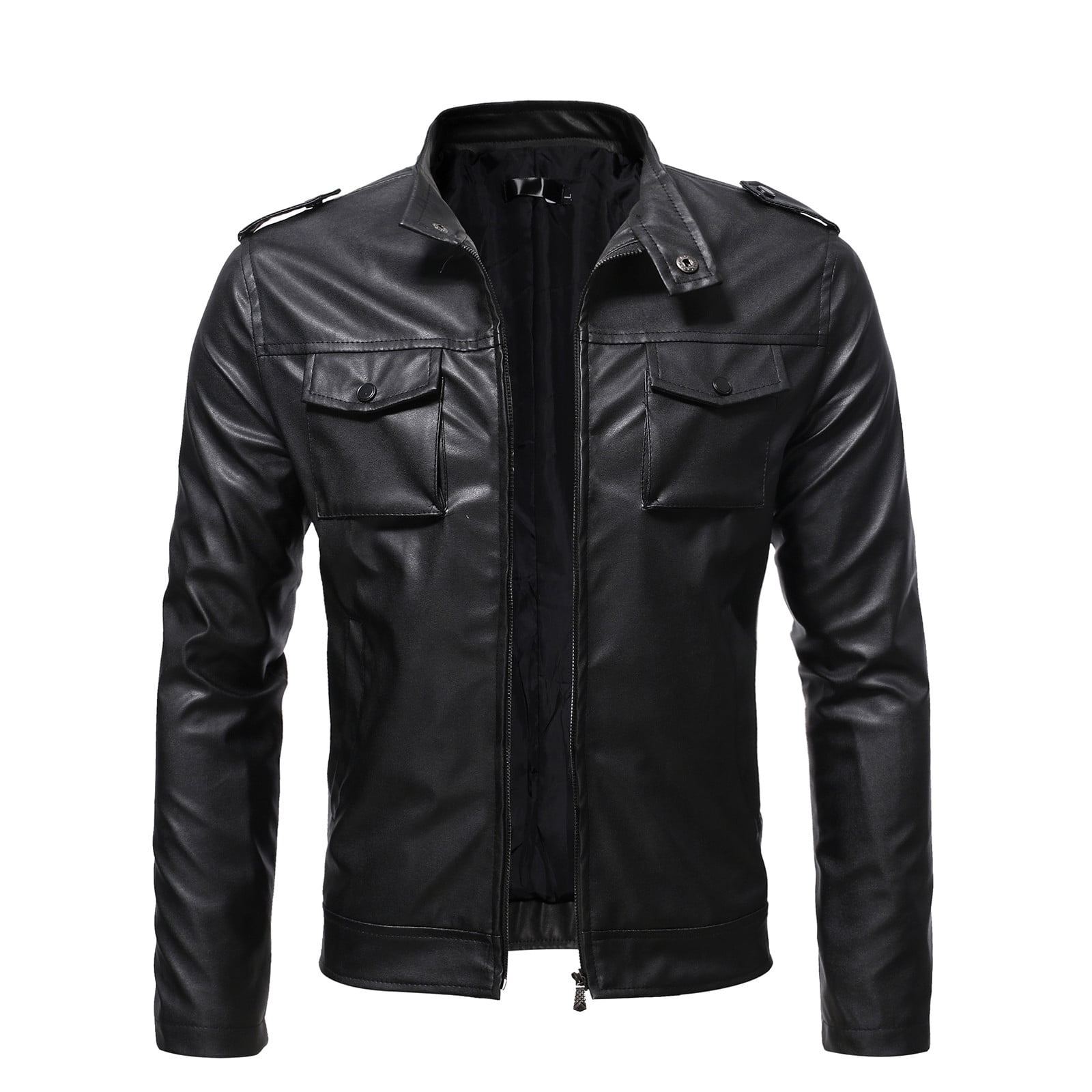 HWRETIE Men's Leather Plus Fleece Jacket,Motorcycle Jacket,Warm Leather ...