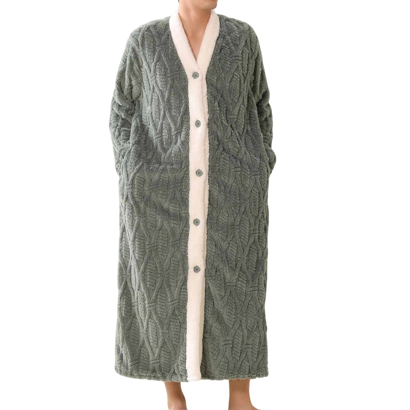 HWRETIE Men's Nightgown Men Winter Nightgown Loose Oversized Extended ...