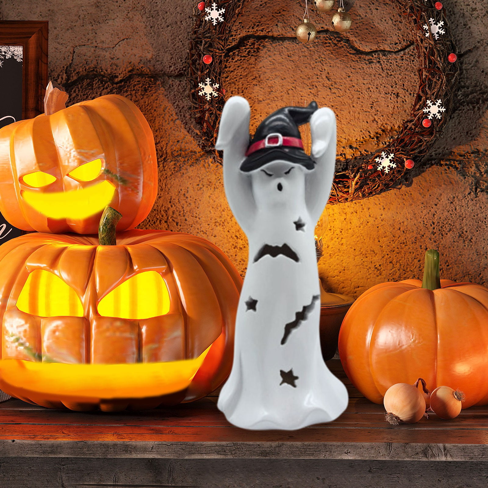 HWRETIE Realistic Halloween Skeleton Ghost Pumpkin Decoration,Spooky ...