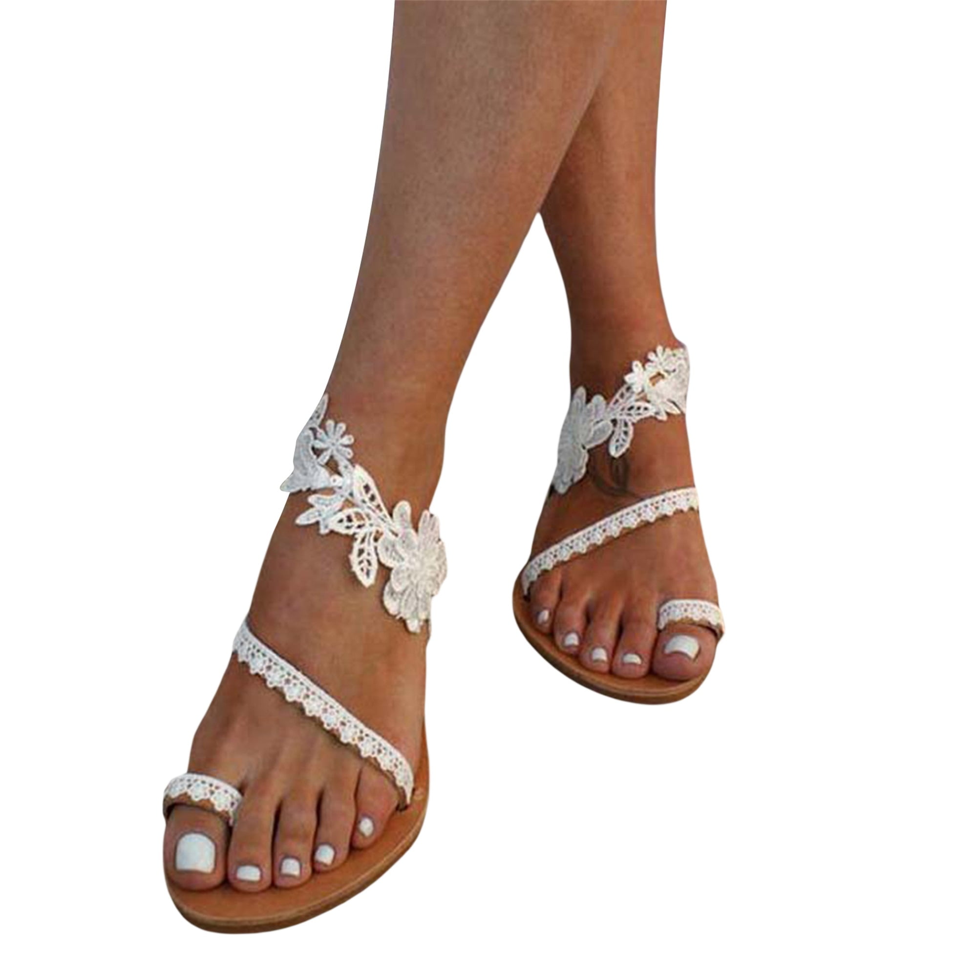 Ainifier Lace-Up Roman Sandals, Flat Sole, Open Toe, Slip-On Beach ...