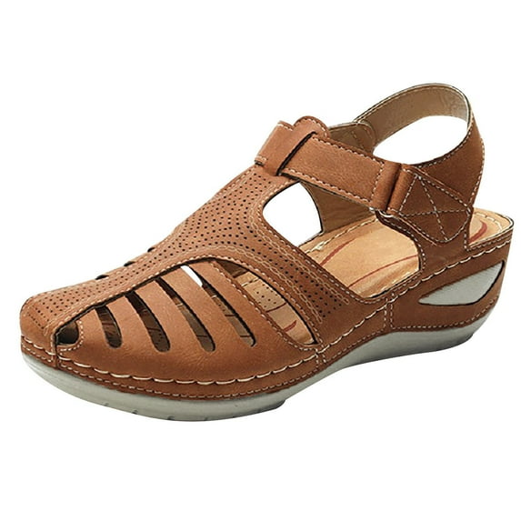 HWRETIE Women's Hollow Out Flat Sandals Solid Color Casual Summer Shoes ...