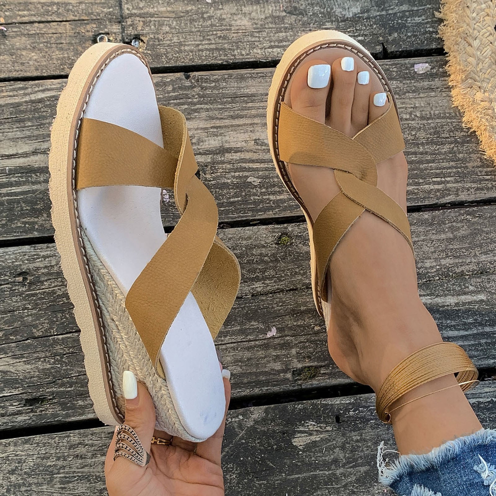 HWRETIE Womens Sandals Striking Fashion Casual Summer New Thick Bottom ...