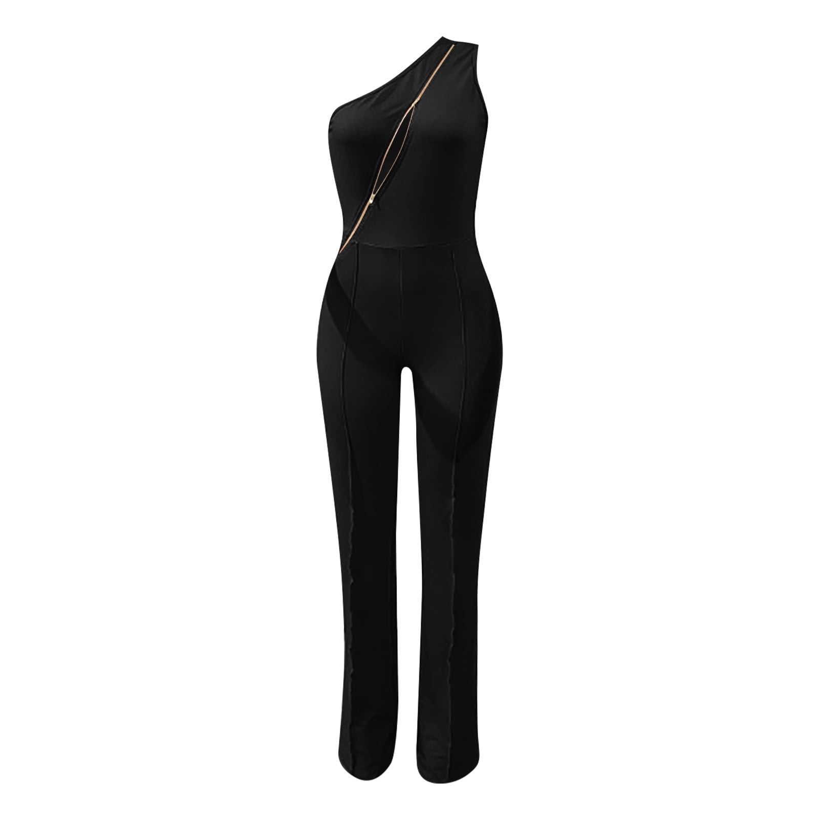 Hweei 2024 New Sleeveless Open Chest Zipper Sexy Jumpsuit Zipper Details Denim Jumpsuit Womens