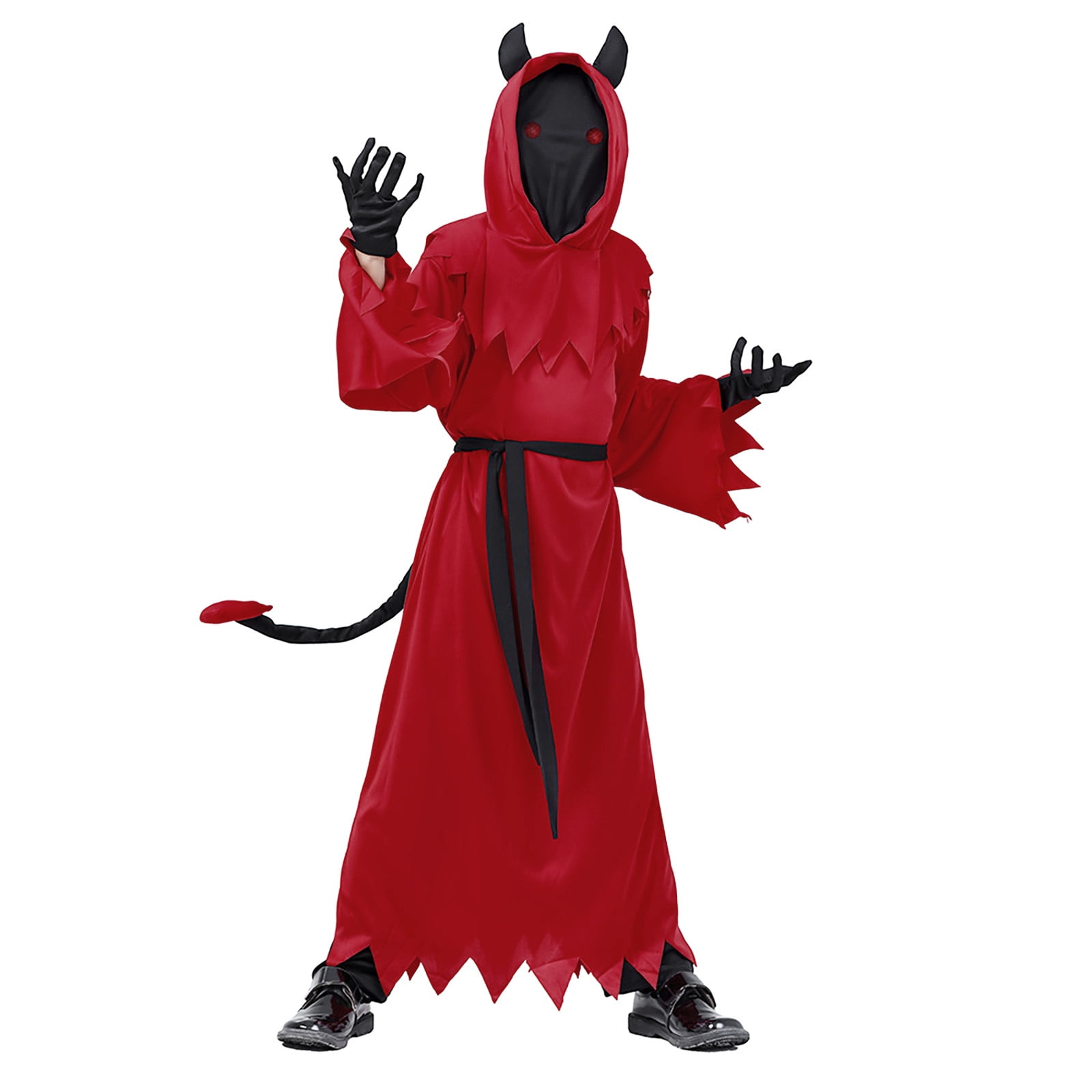 HWeei Boys Glowing Red Eyes Robe Black Cloak Kids Scary For Sizes 12-14 ...