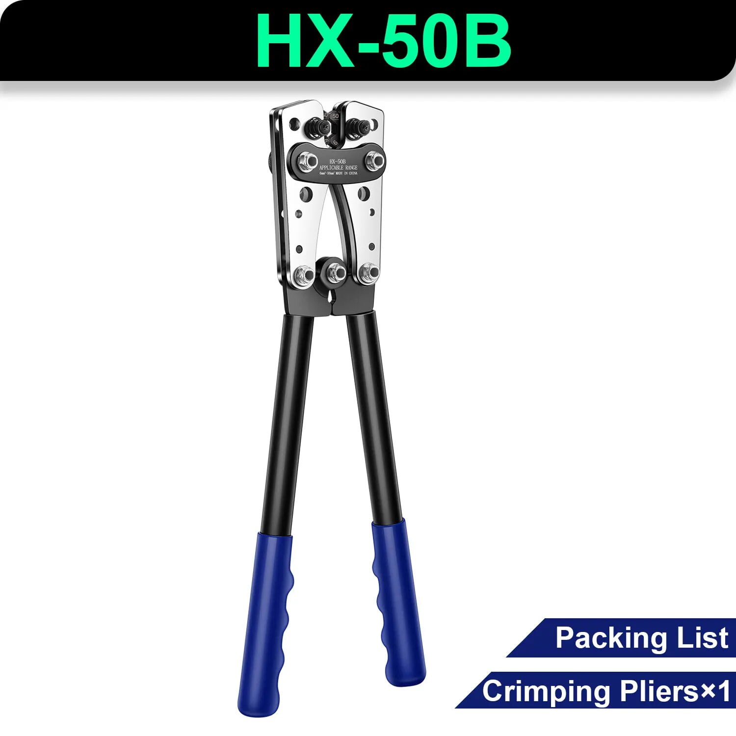 HX-50B 6-50mm² Battery Cable Lug Crimping Tool AWG 10-1/0 Heavy Duty ...