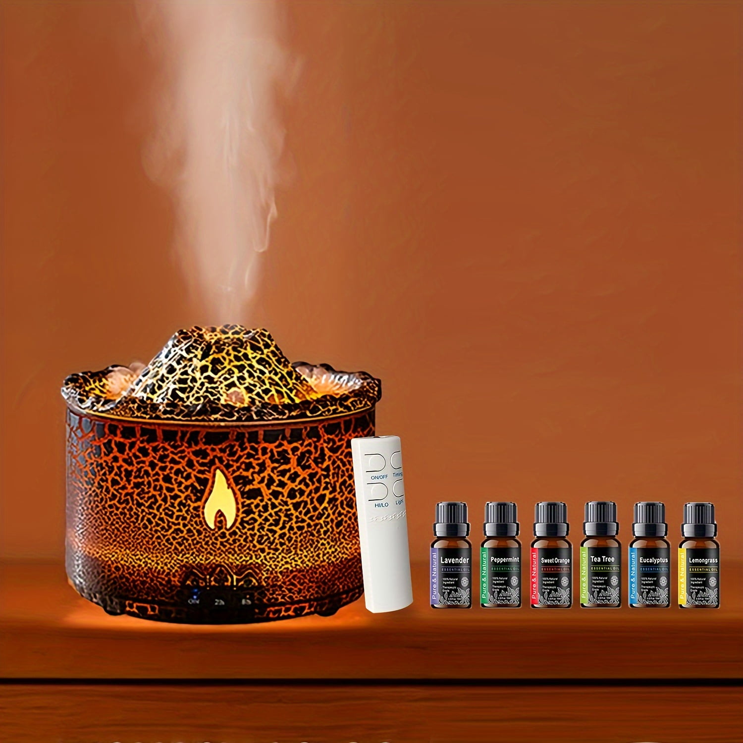 HXH01 300ml Volcano Humidifier Essential Oil Diffuser with Flame 6 Oils ...