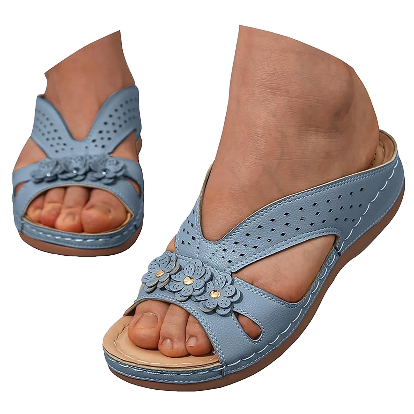 HXIWJKT Women's Summer Wedg𝖾 Sandals - Comfort Slip-Ons Flower Platform ...