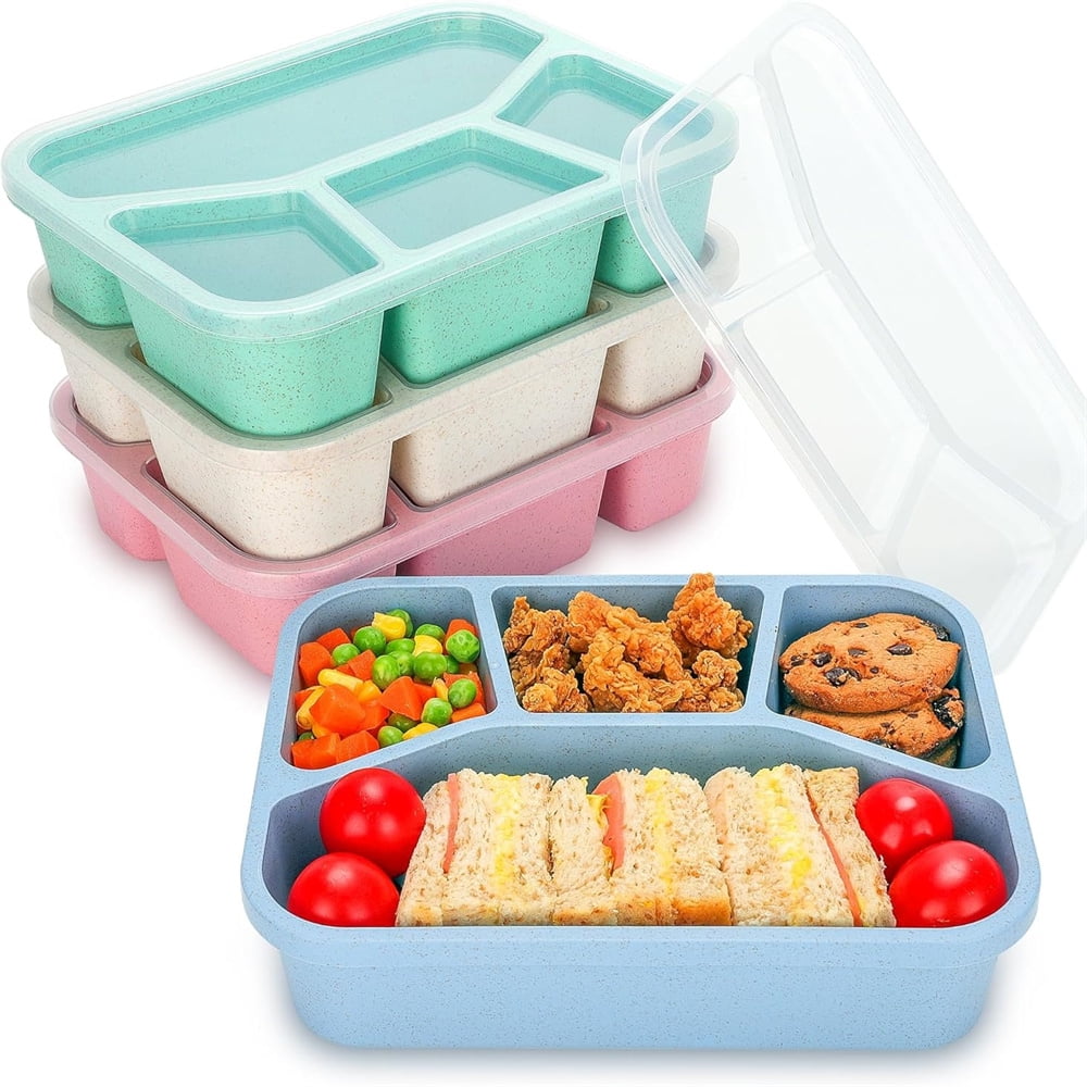 HXRH 4 Pack Wheat Straw Lunch Box,4 Compartment Meal Prep Containers ...
