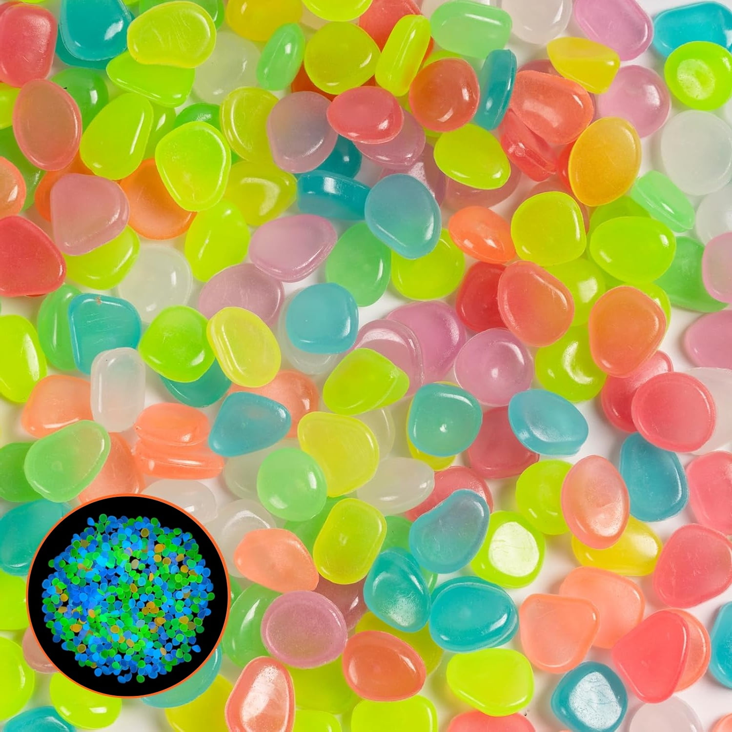 HXRH Multi-Color Luminous Stones,500 Pcs Mini Artificial Moss Rocks,Glow in The Dark Glass Rocks ...