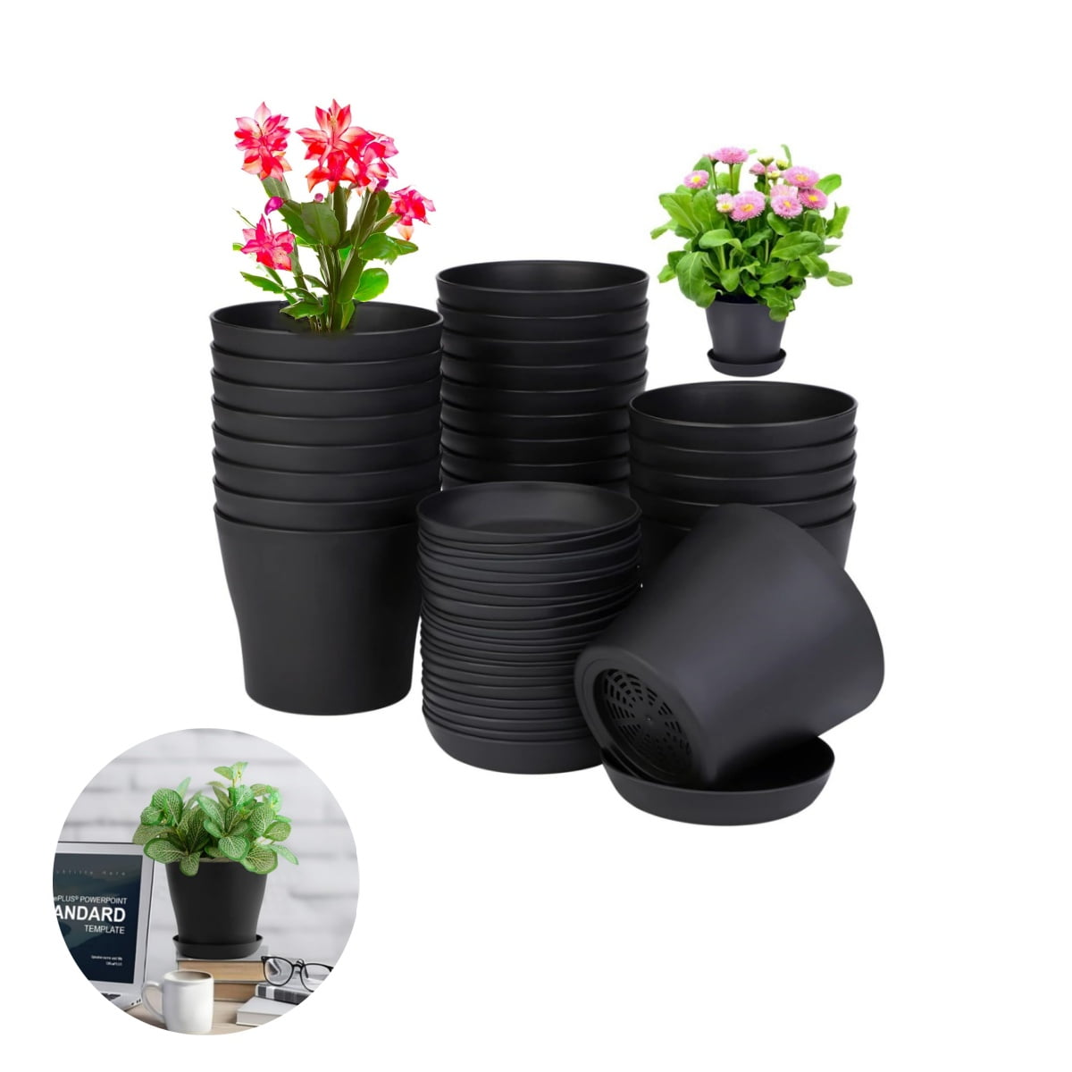 HXRH Small Nursery Plant Pots,5.5In Flower Pots Indoor with Drainage ...