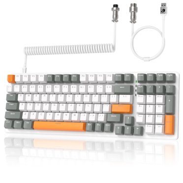 Ajazz AK873 Wired Hot Swappable Mechanical Keyboard, Coiled Cable, 22 ...