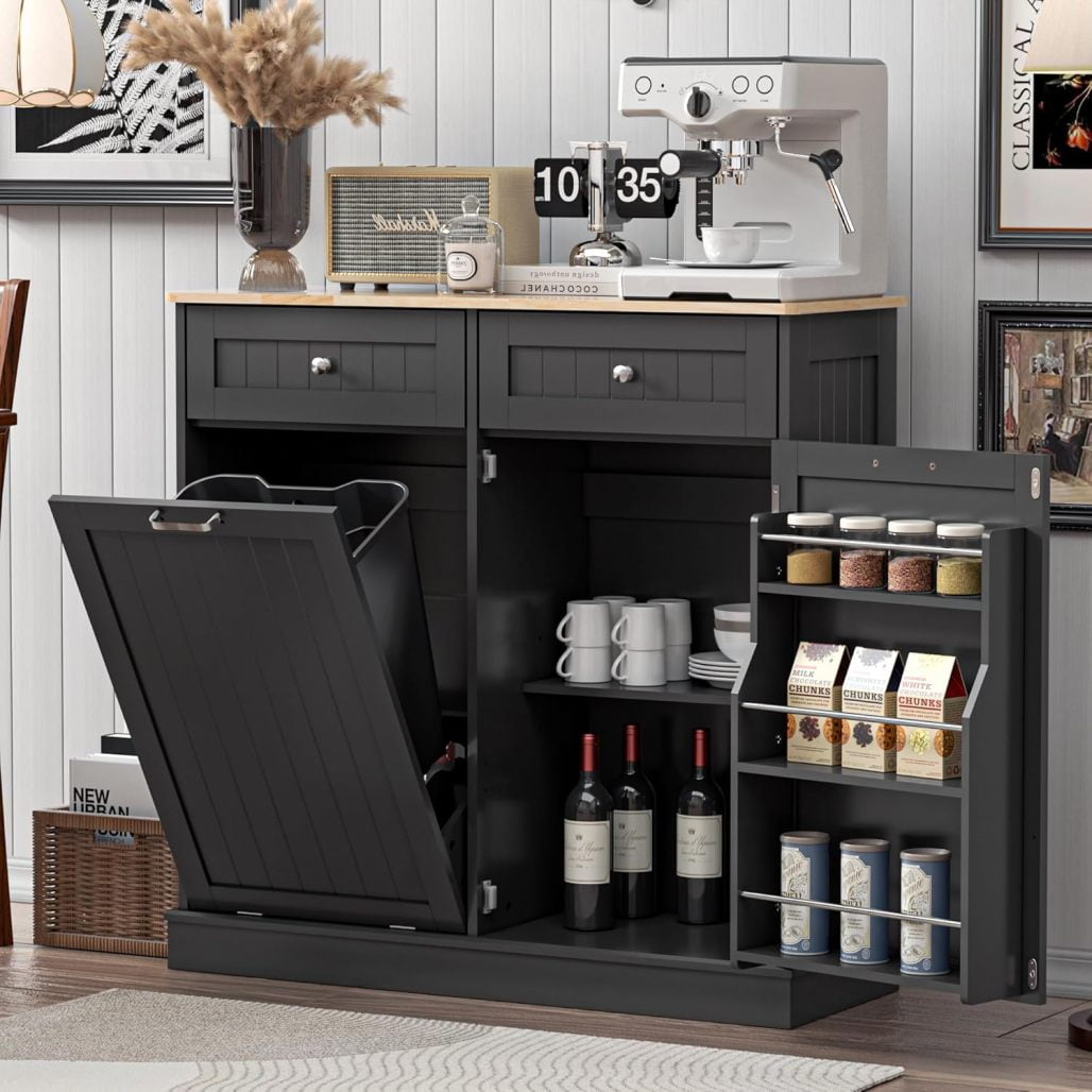 HXSP 13 Gallons Tilt Out Trash Cabinet Freestanding Kitchen Trash Can ...