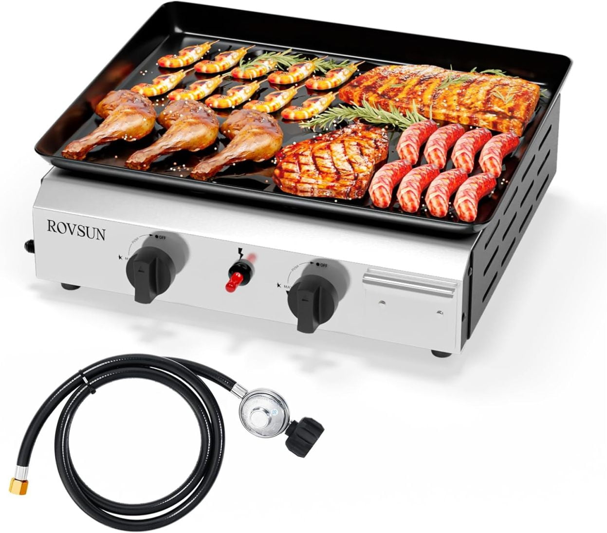 HXSP 2 Burner Portable Propane Griddle with Nonstick Enameled Tray ...