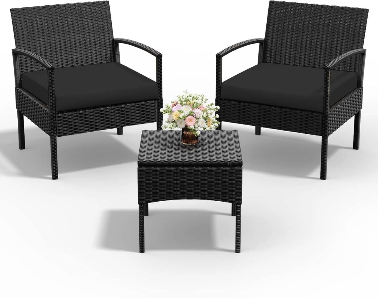 HXSP 3 PCS Patio Rattan Conversation Chairs Set, Outdoor Patio ...