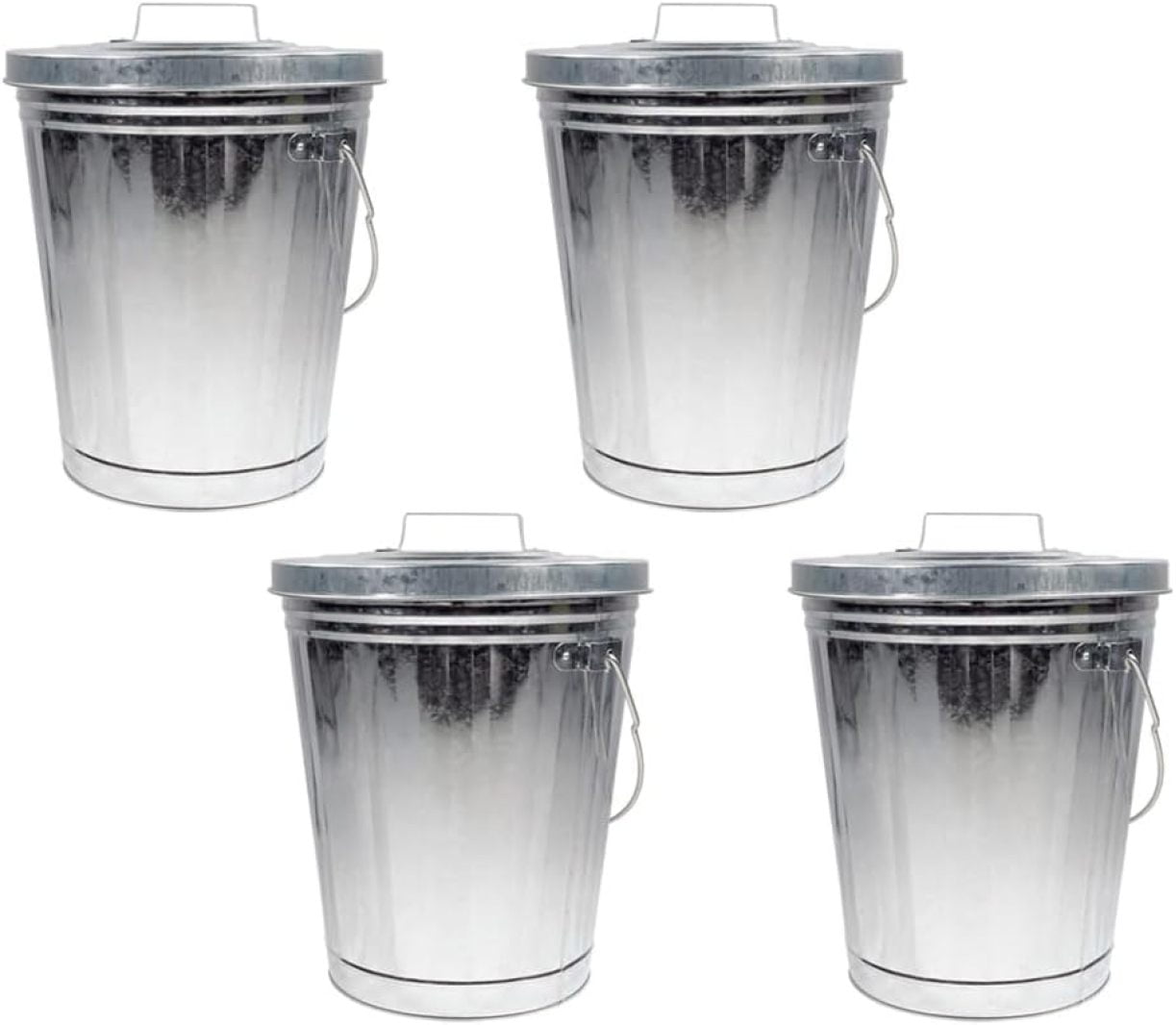 HXSP 4 Pack Galvanized Trash Can w/Lid Ideal for Trailers - 4 Gallon ...