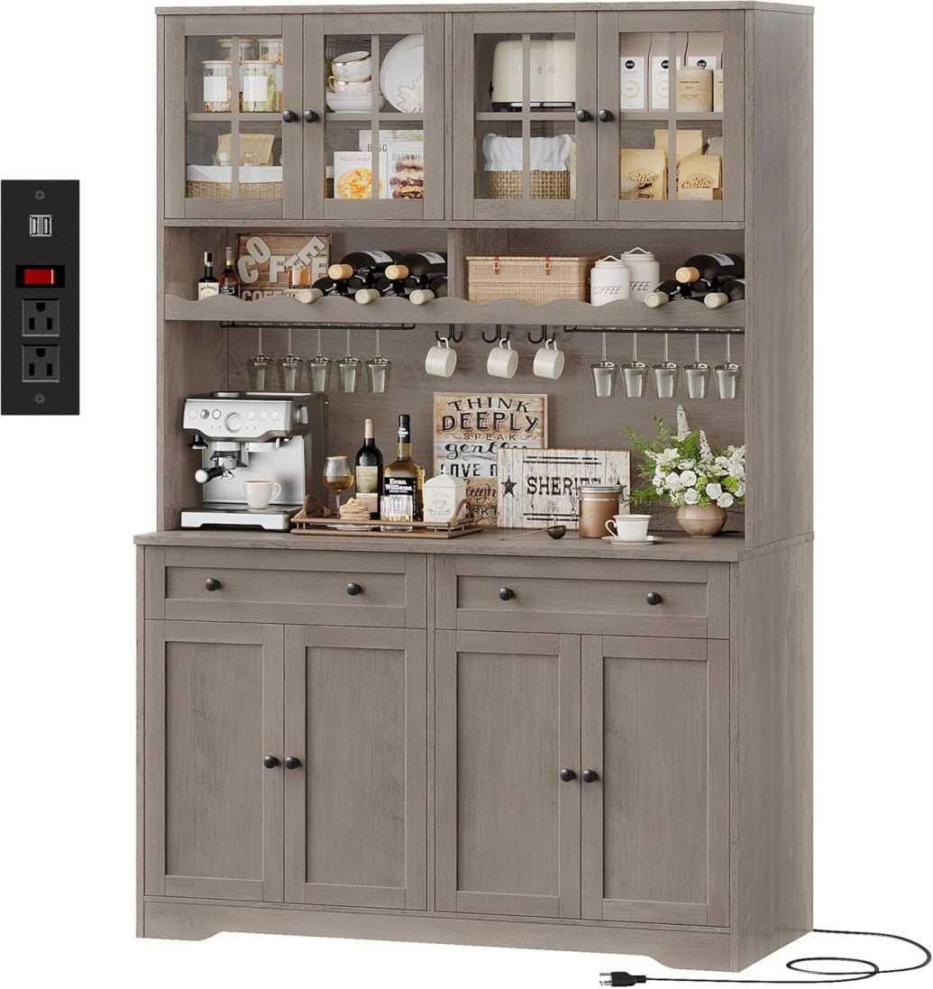 HXSP 75.4" Tall Kitchen Pantry Cabinet with Charging Station, Modern ...