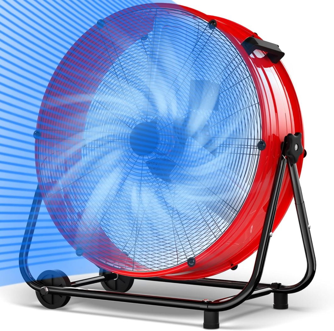 HXSP 8800CFM Industrial Floor Fan,24" Large Garage Shop Drum Fan, 320W ...