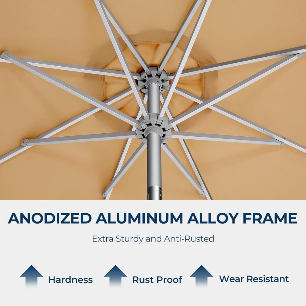 HXSP 9ft Aluminum Patio Umbrella with Solar Lights - LED Outdoor Table ...