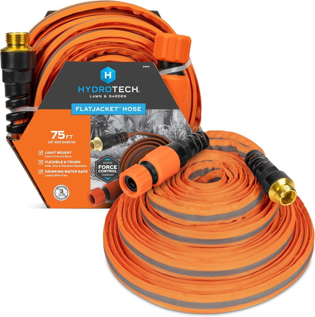 HXSP FLATJACKET 5/8" 75 ft Flexible Garden Hose with Patented Force ...