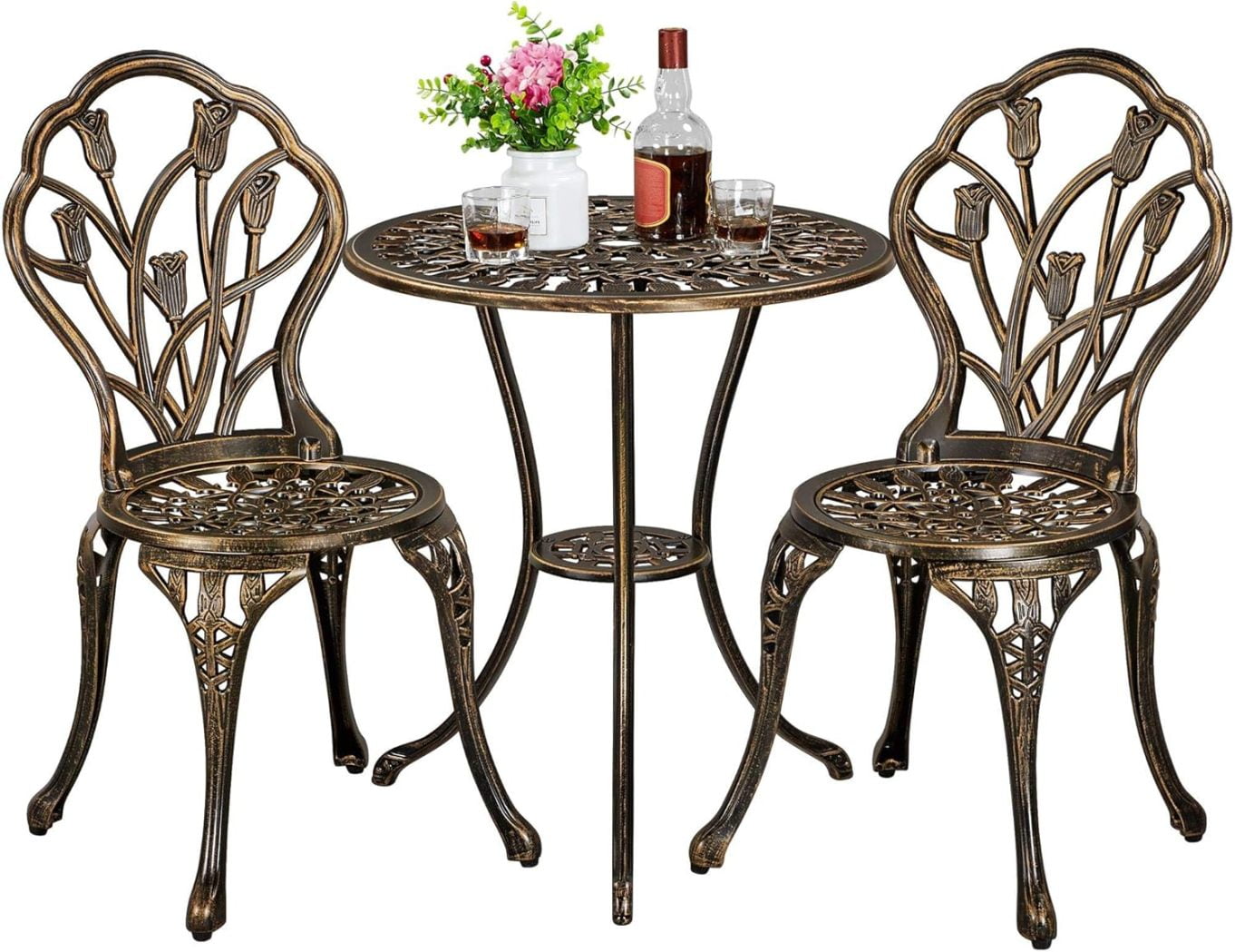 HXSP Patio Bistro Sets 3 Piece, Outdoor Rust-Resistant Cast Aluminum ...