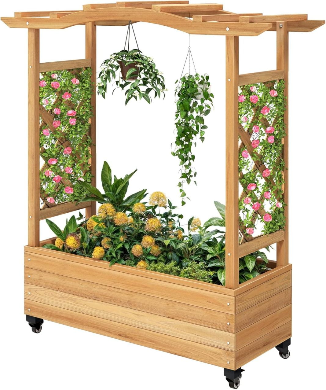 HXSP Raised Garden Bed with Trellis Movable, Weather Resistant Solid ...