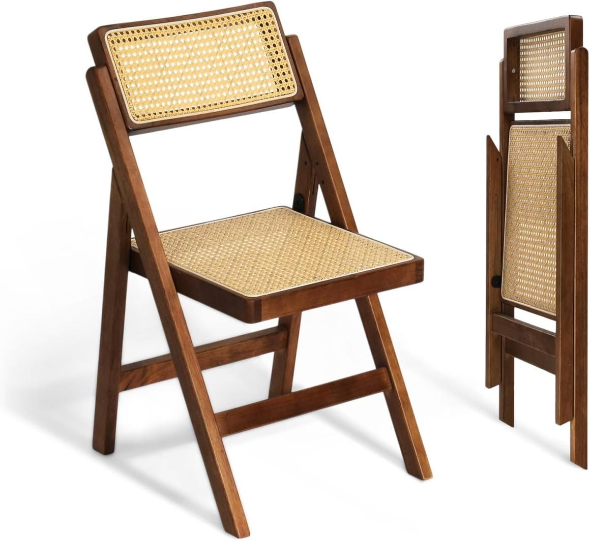 HXSP Rattan Dining Chair, Wood Folding Chair with 360° Swivel Backrest ...