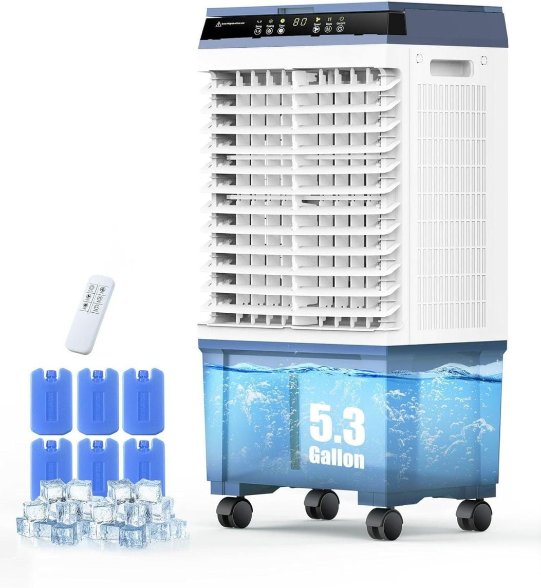 HXSP Swamp Cooler, 1800 CFM Portable Evaporative Air Cooler with 6 Ice ...