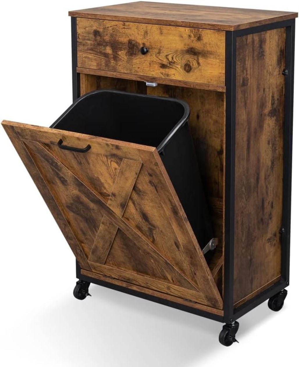 HXSP Tilt Out Trash Cabinet, Wood Hidden Trash Can Kitchen Cabinet with ...