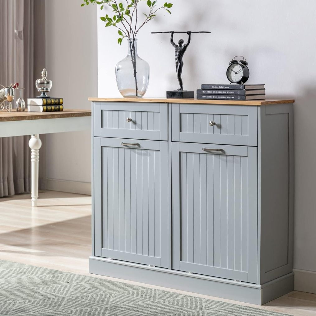 HXSP Trash Cabinet Tilt Out Freestanding, Pet Proof Kitchen Trash ...