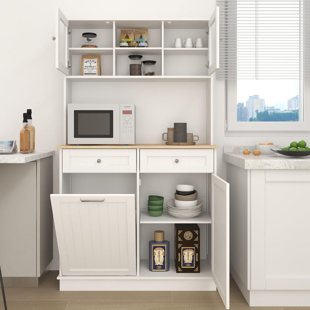 HXSP Trash Can Cabinet 67.7" Tall Kitchen Pantry Storage Sideboard ...