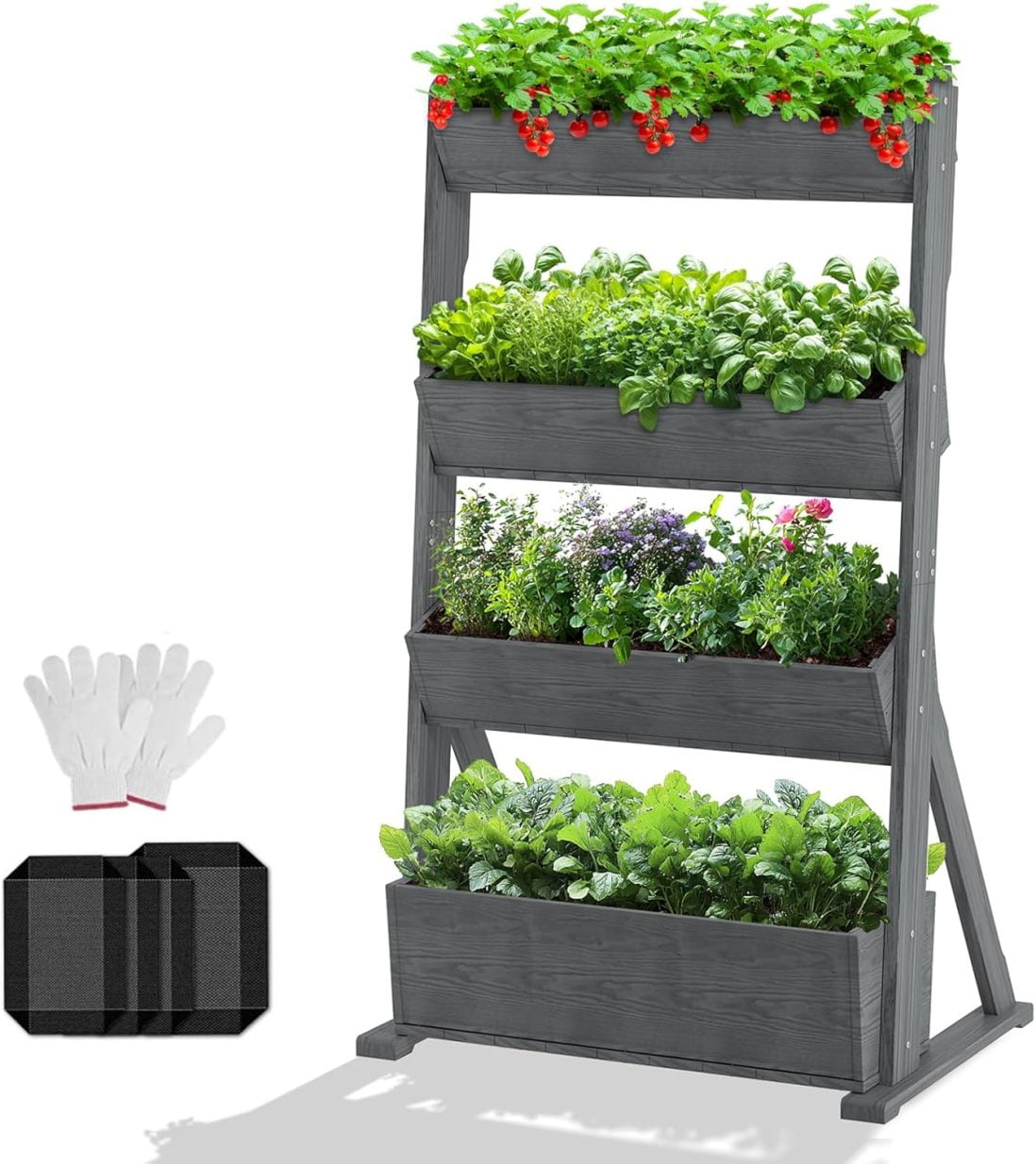 HXSP Vertical Wooden Raised Garden Bed, 4 Tier Garden Planters ...