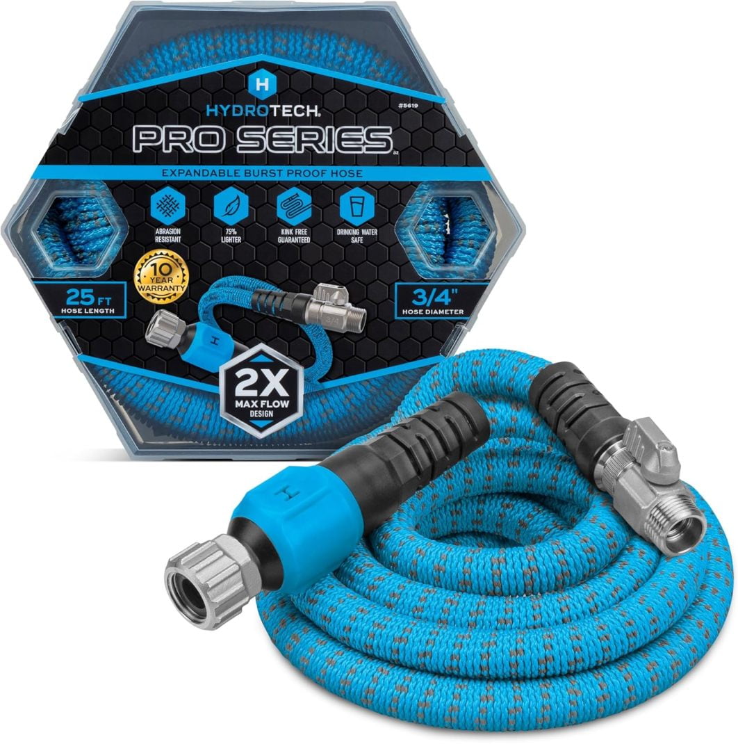 HXTZ 25 ft Expandable Garden Hose - Pro Series, 2x Max Flow, 3/4" No ...