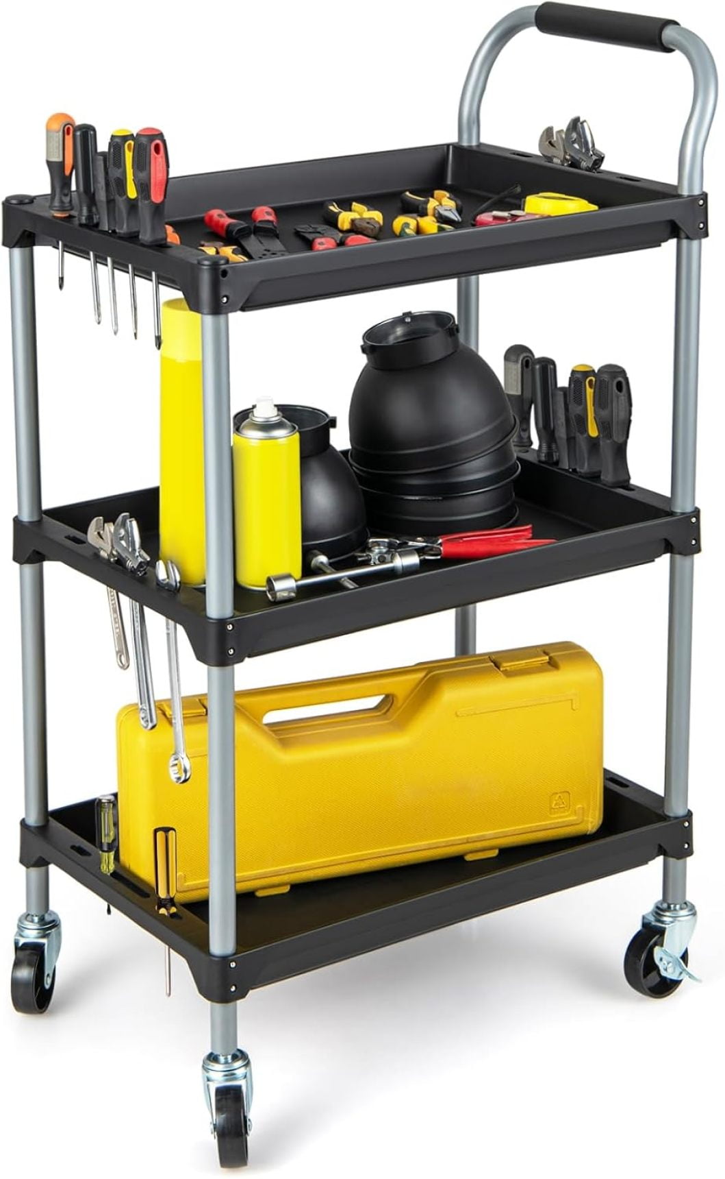 HXTZ 3-Tier Rolling Tool Cart, Mobile Service Cart with Universal ...